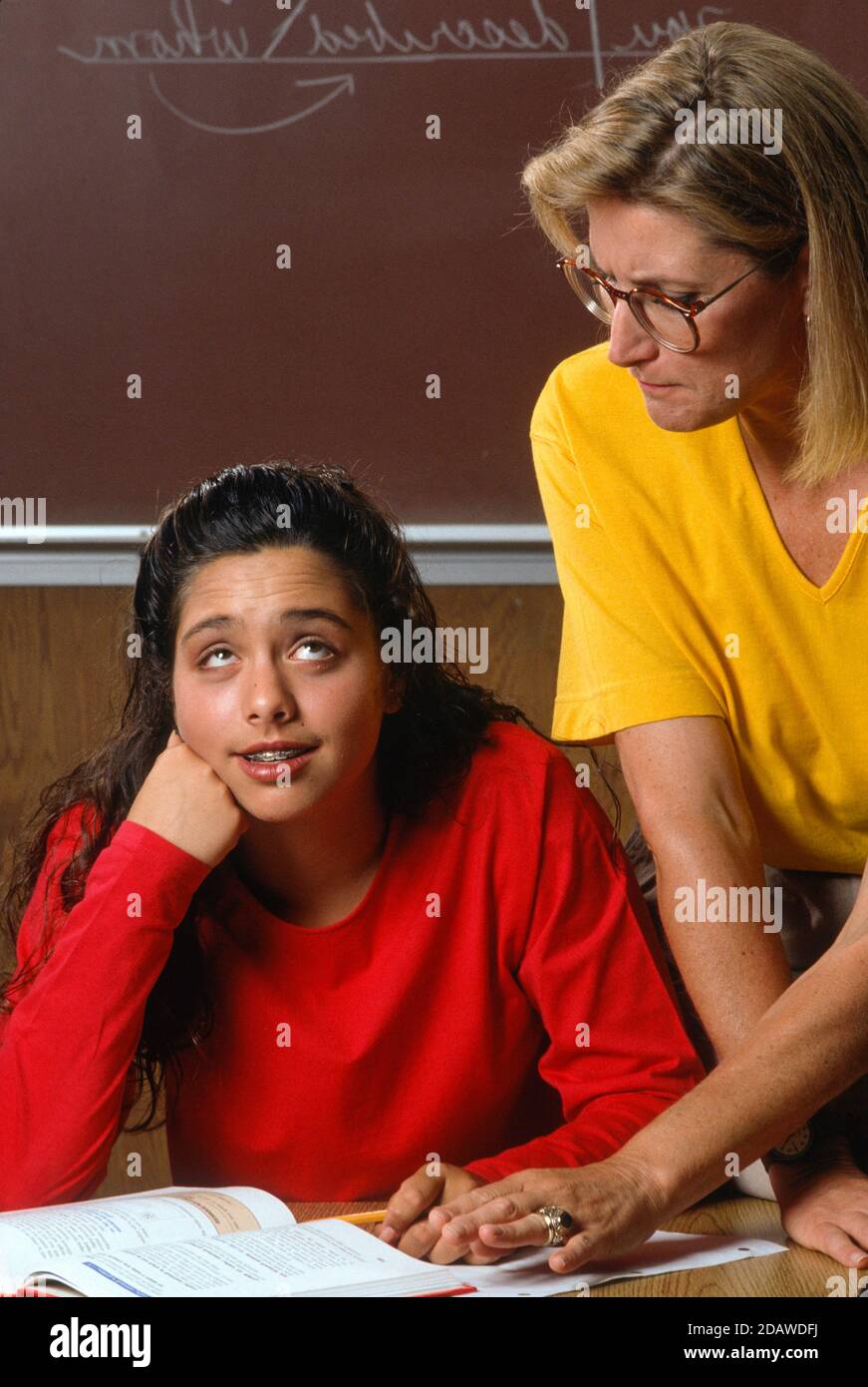 Frustrated teacher tries to reach disinterested student, USA 1993 Stock ...