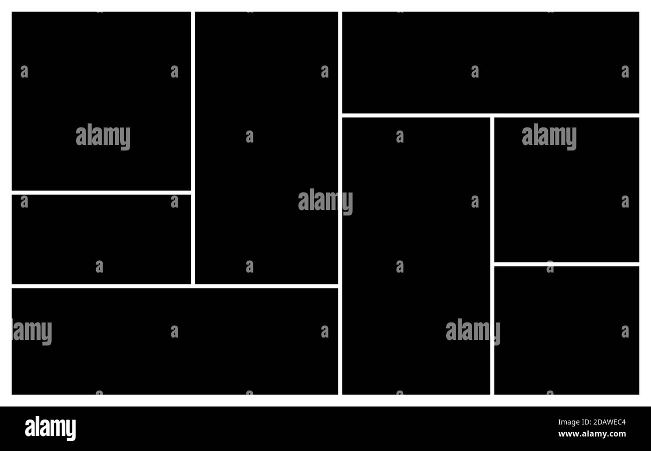 Empty photo frame collage of eight parts. Poster frame mockup. Vector ...