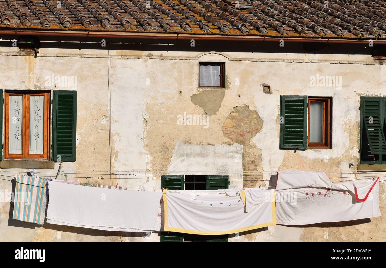 The daily washing clothes display in Tuscany Italy Stock Photo - Alamy