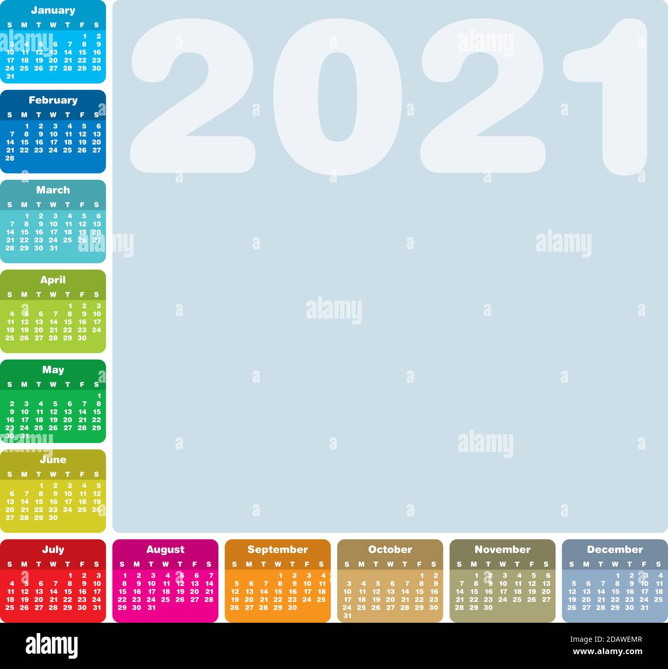 Colorful Calendar for Year 2021, in vector format Stock Vector Image ...
