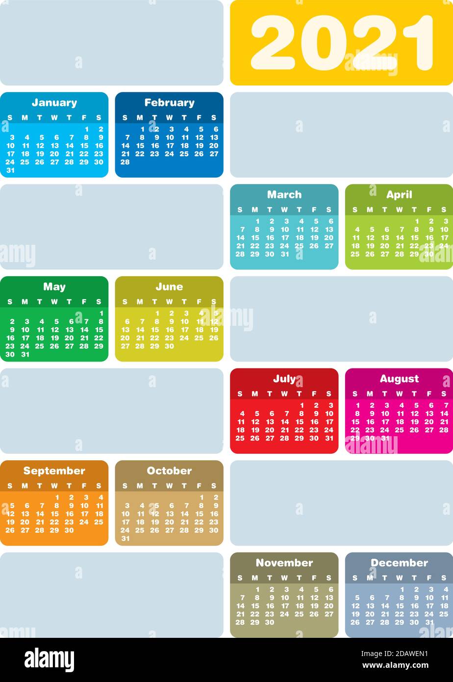 Colorful Calendar for Year 2021, in vector format Stock Vector Image ...