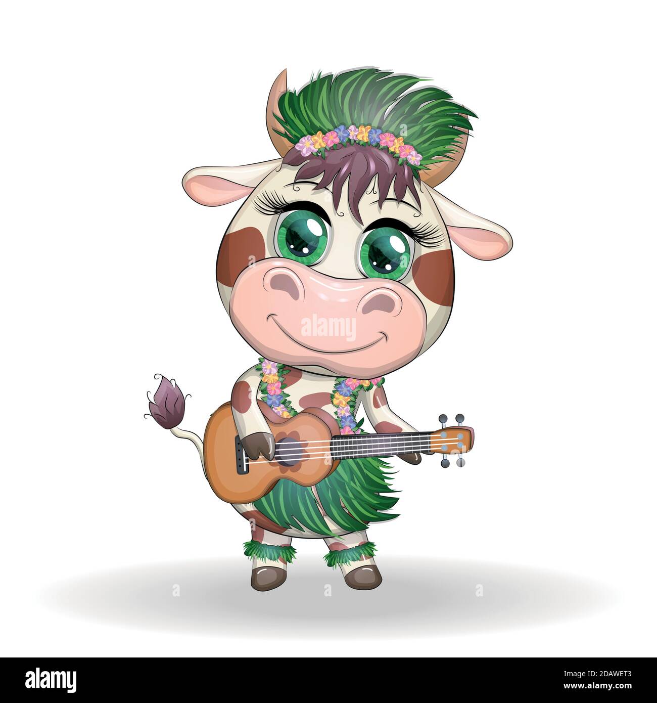 Cute cartoon bull, cow with beautiful eyes, Hawaiian hula dancer ...