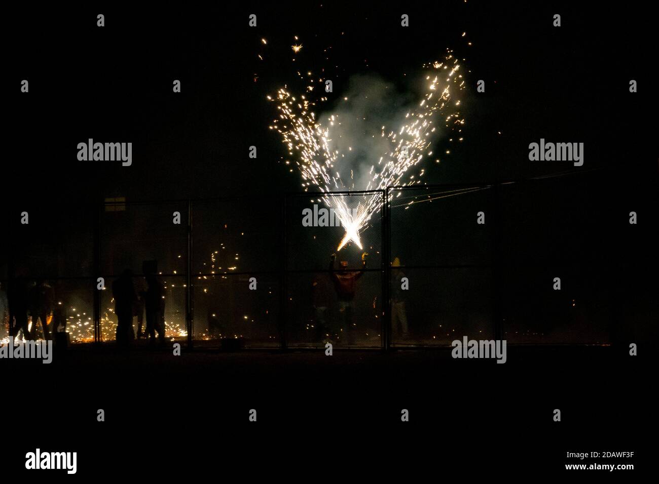 Fireworks from a traditional festival in Valencia called "cordá". Men ...