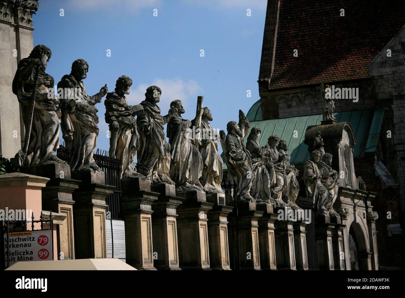 Row of statues of 12 Apostles on the pillars infront of the church of ...