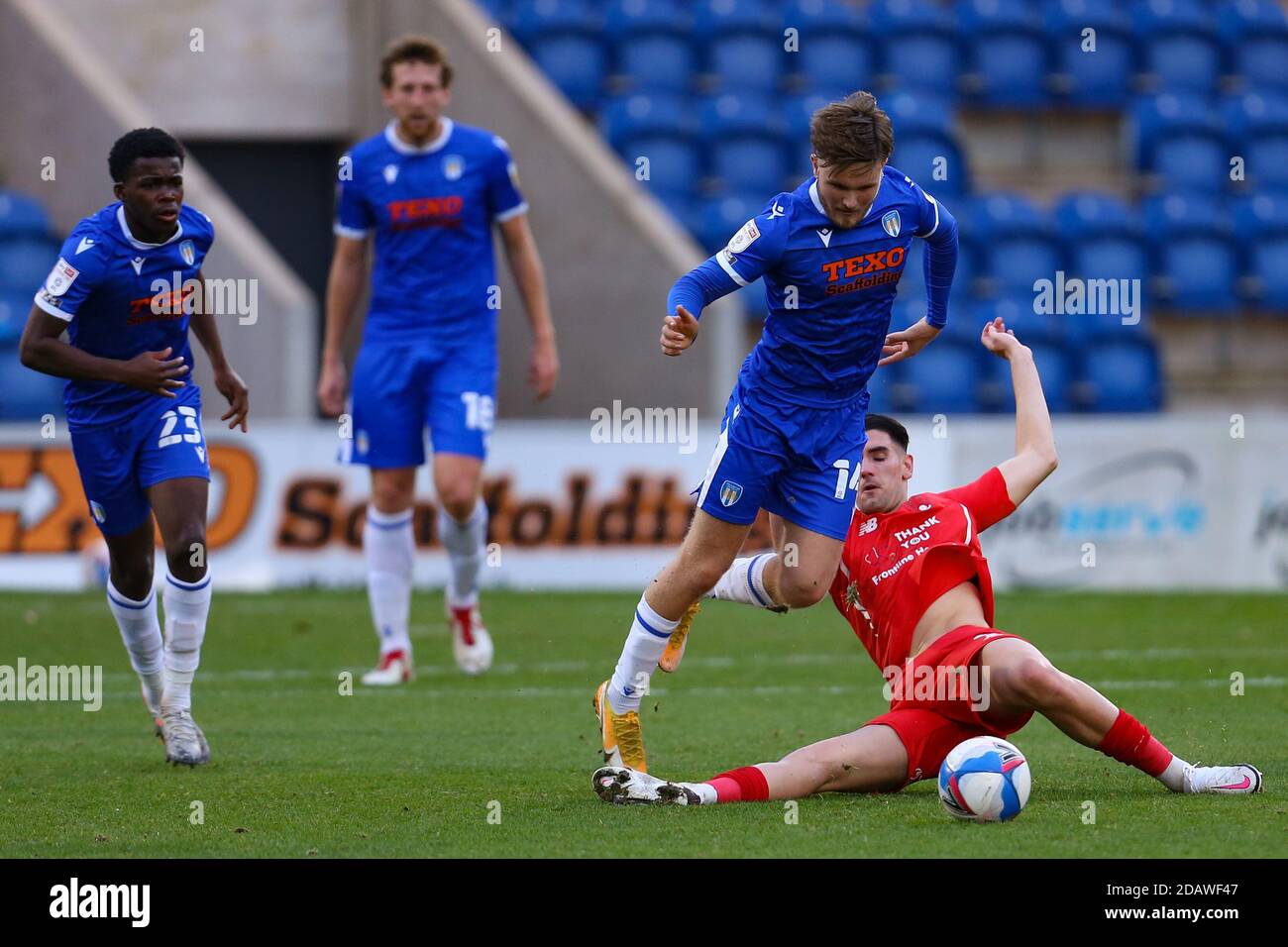 Conor Wilkinson of Leyton Orient and Noah Chilvers of Colchester United ...