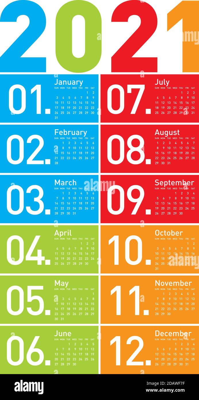 Colorful Calendar for Year 2021, in vector format Stock Vector Image ...