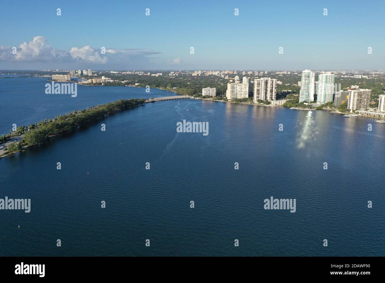 Aerial view of Rickenbacker Causeway and bridge between Miami and Key ...