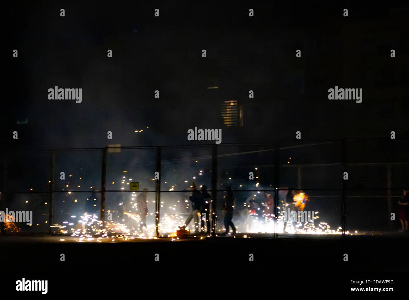 Fireworks from a traditional festival in Valencia called "cordá". Men ...