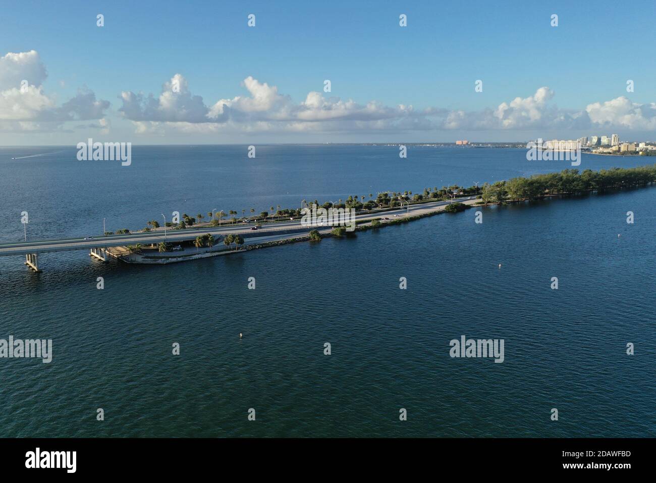 Aerial view of Rickenbacker Causeway and bridge between Miami and Key ...