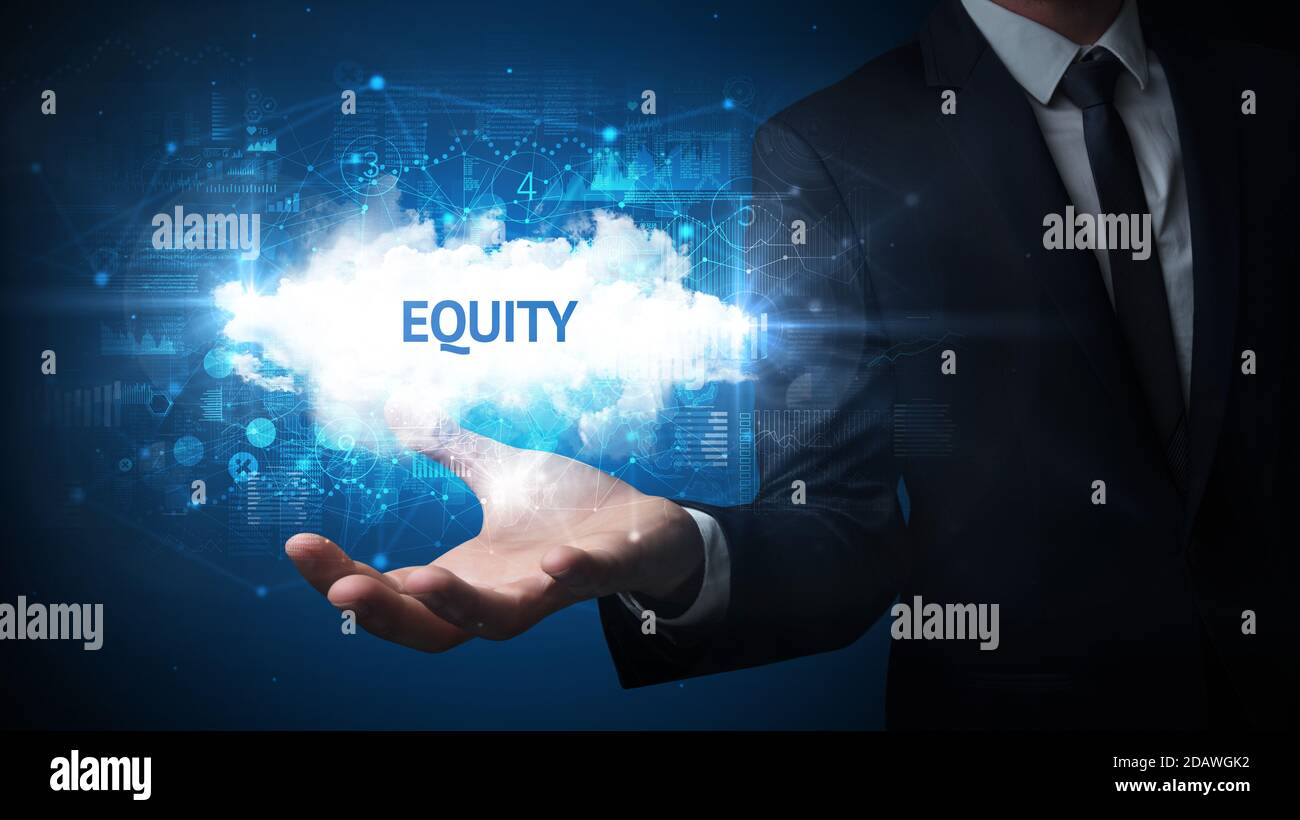 Hand of Businessman holding EQUITY inscription, successful business ...