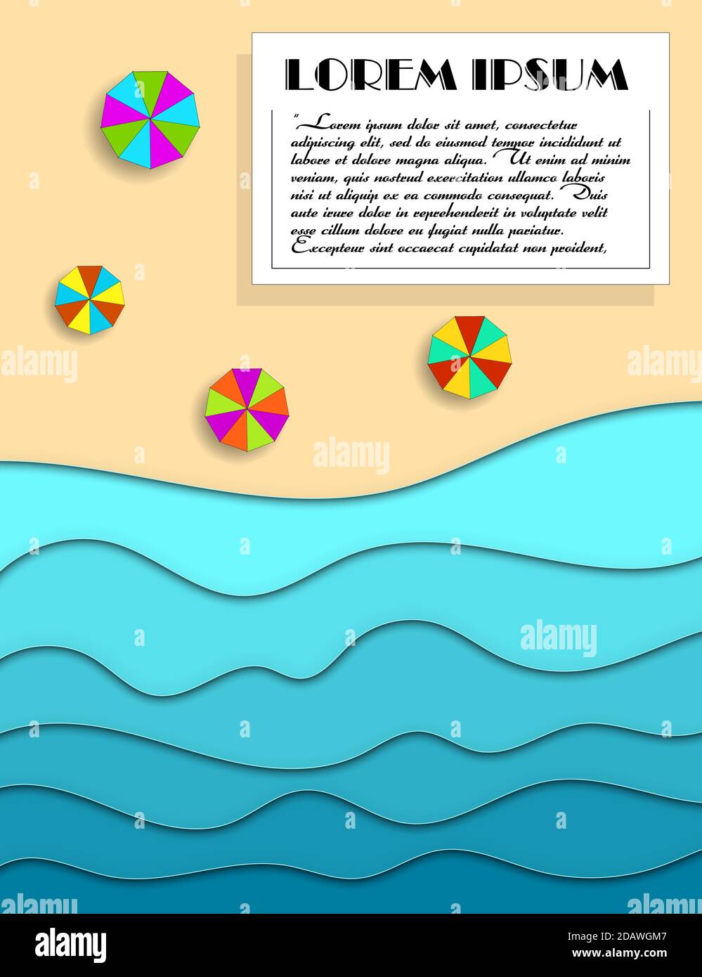 Abstract paper art sea or ocean water waves and beach. Summer ...