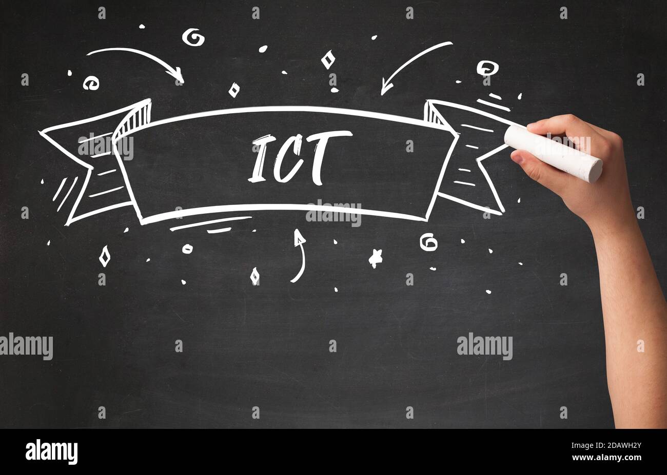 Hand drawing ICT abbreviation with white chalk on blackboard Stock ...