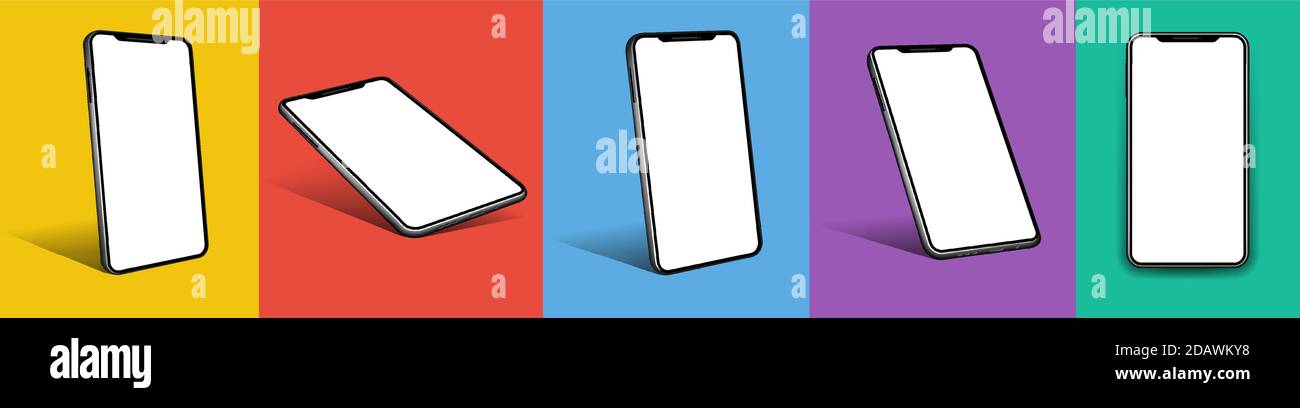 Phone Cell Smart Mobile 3D Device Mockup. Many angles of a Phone, Cell ...