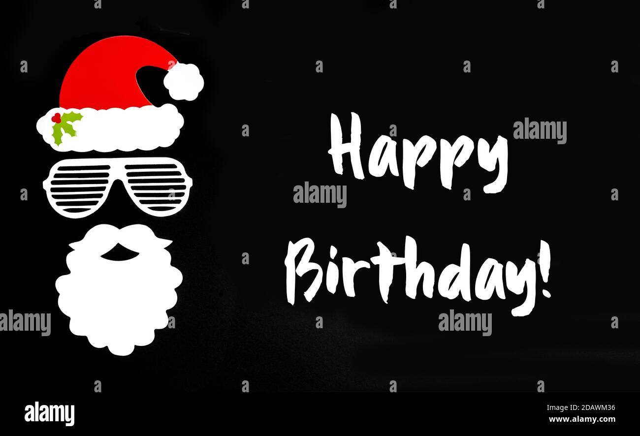 Santa Claus Paper Mask, Black Background, Text Happy Birthday Stock ...