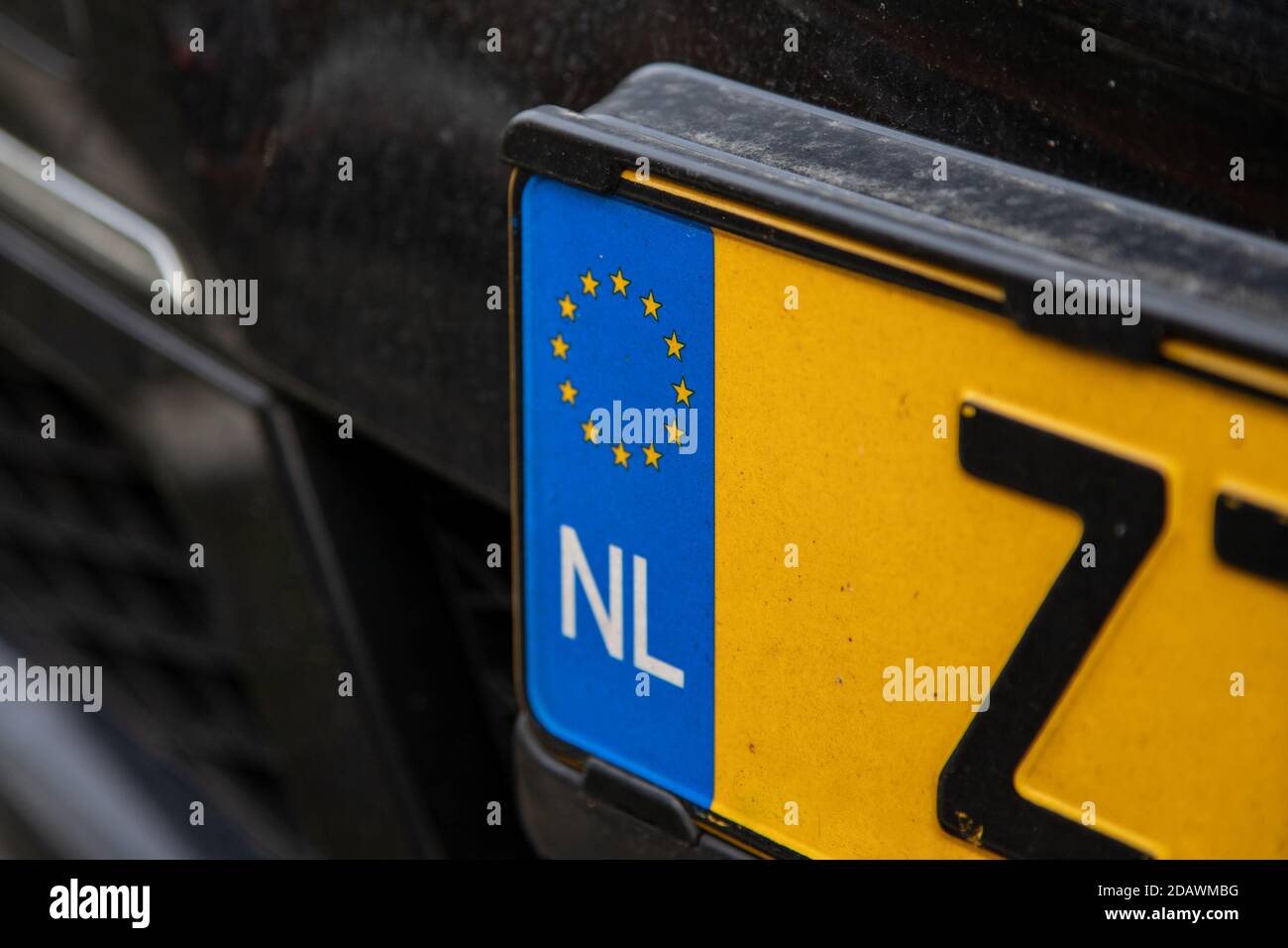 close-up of Dutch number plate showing D for Dutch and the stars banner ...