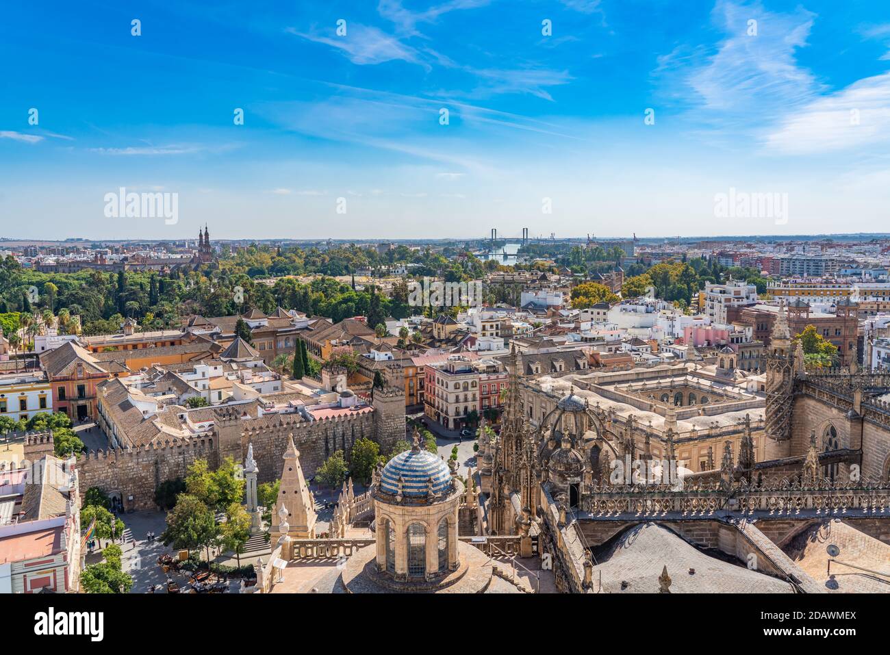 City skyline of Sevilla aerial view from the top of Cathedral of Saint ...