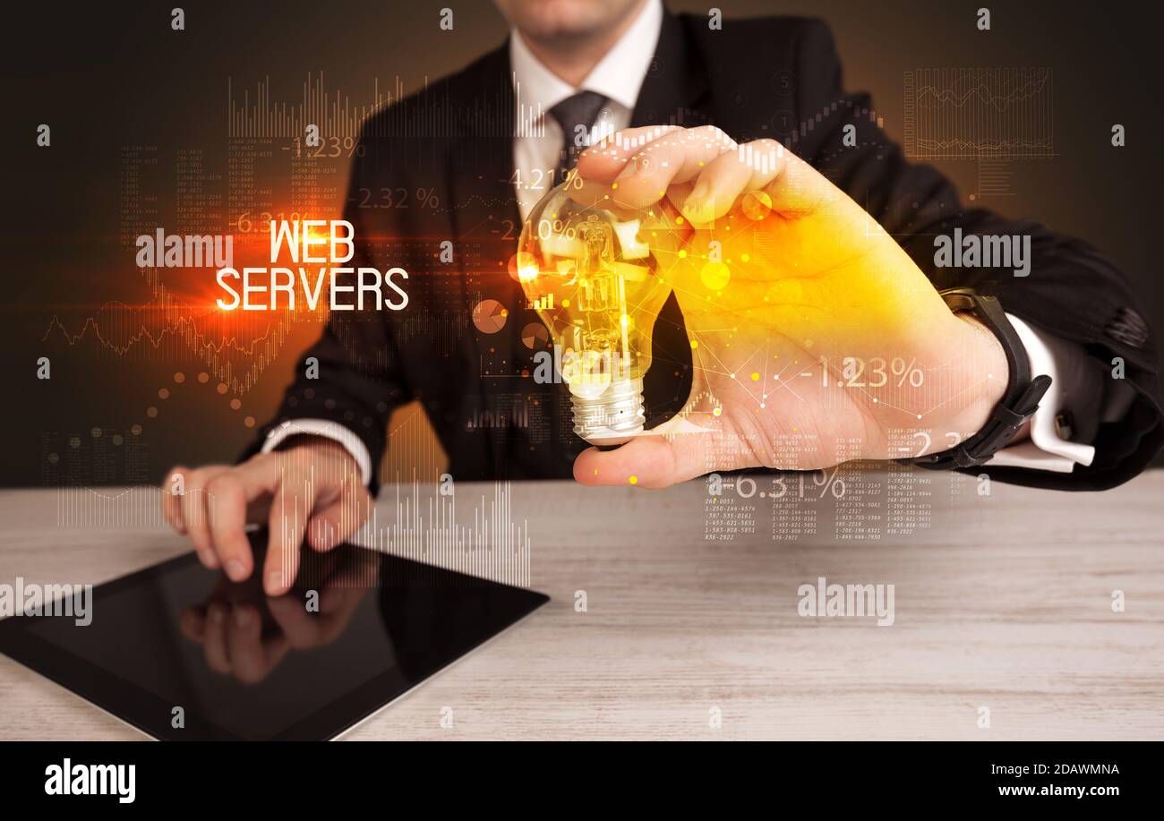 Businessman holding lightbulb with WEB SERVERS inscription, Business ...