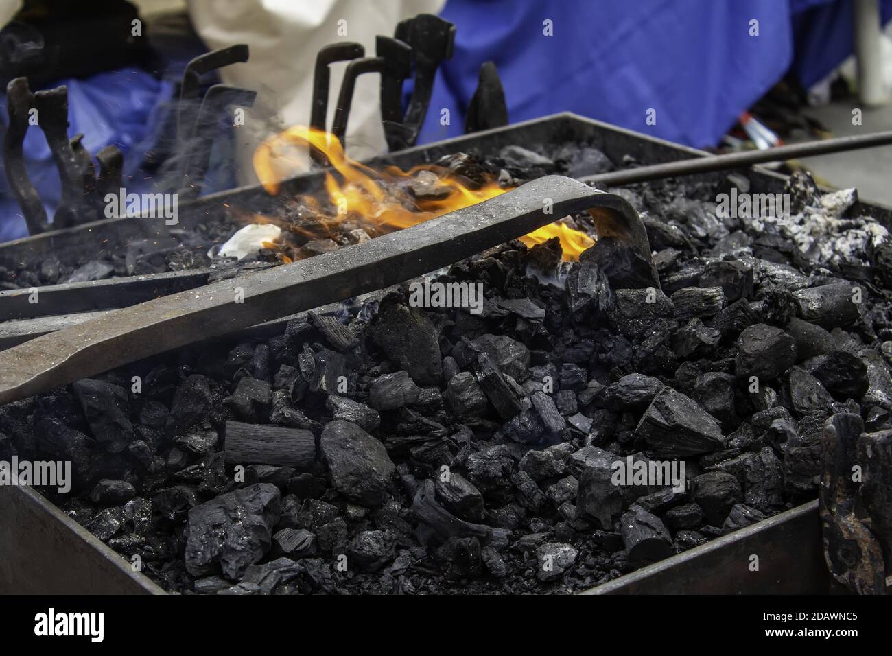 Fire in iron forge, manufacturing industry, business and factory Stock ...