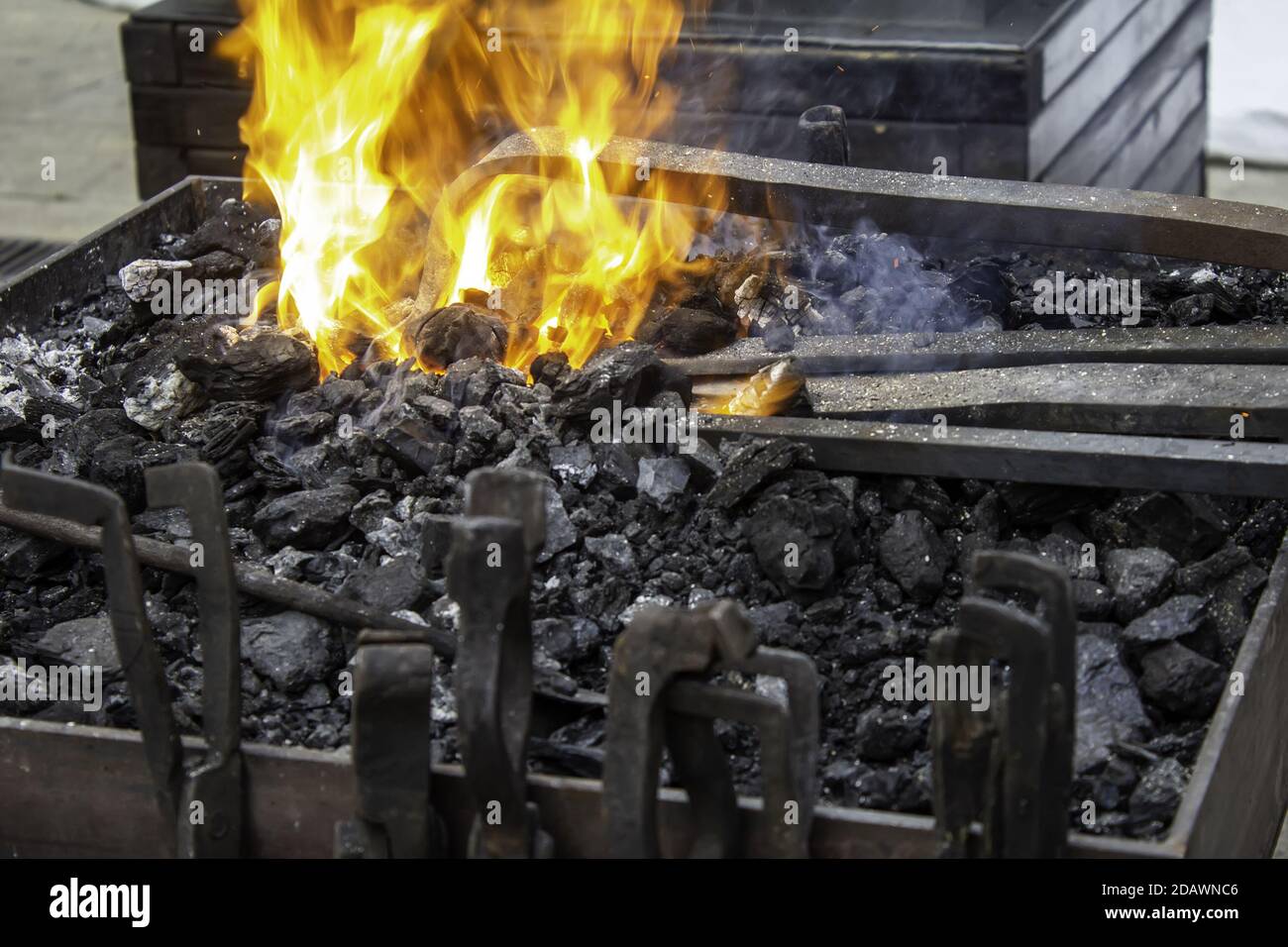 Fire in iron forge, manufacturing industry, business and factory Stock ...