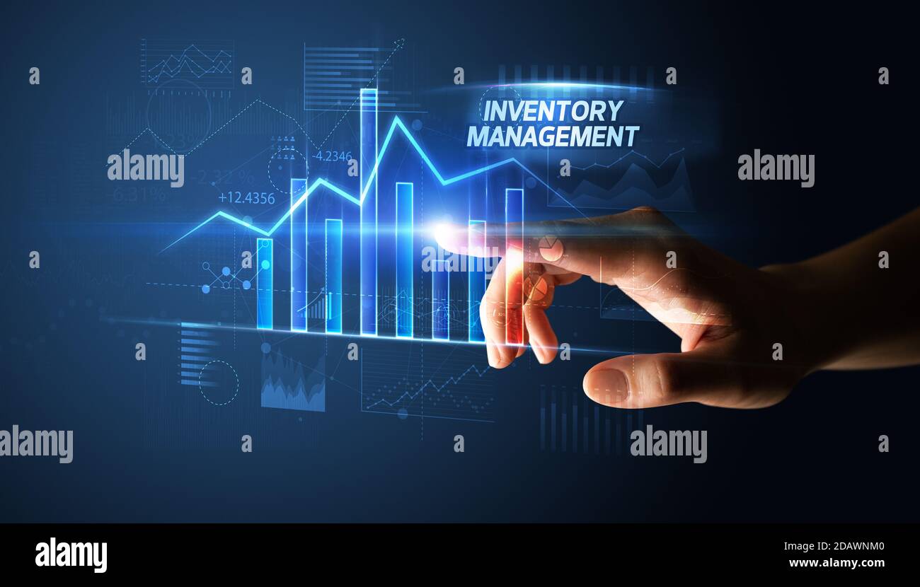 Hand touching INVENTORY MANAGEMENT button, business concept Stock Photo ...