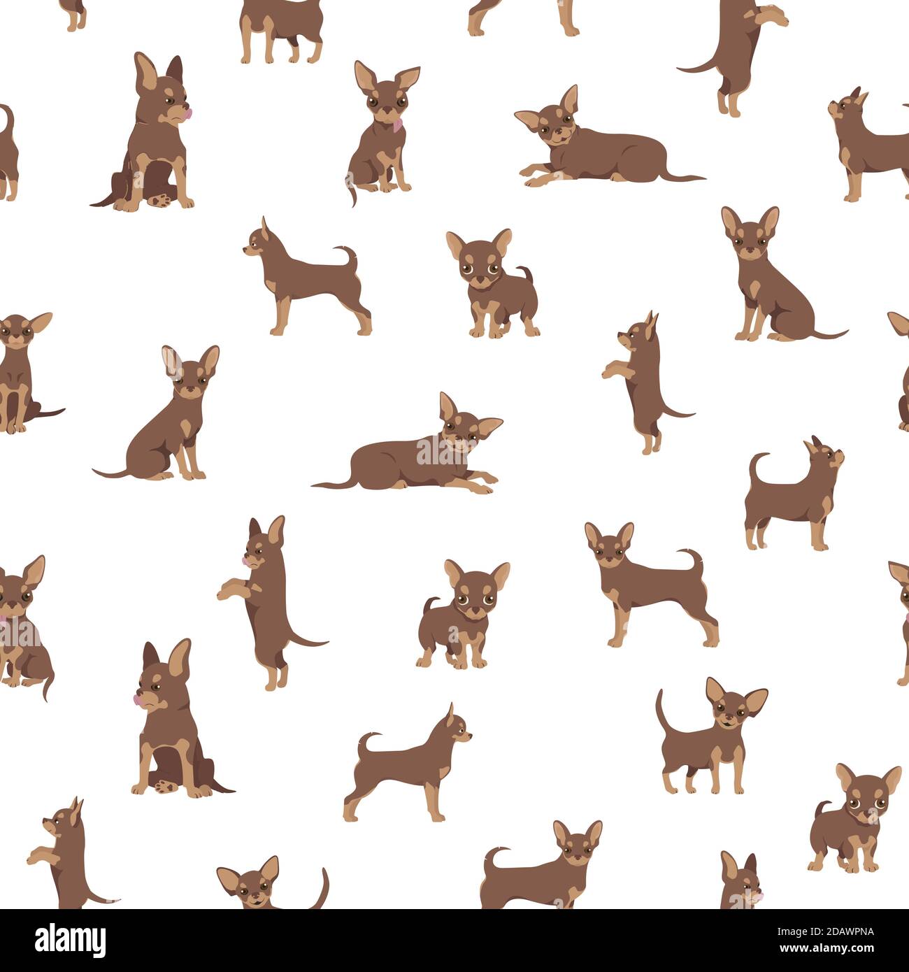 Chihuahua seamless pattern. Dog healthy silhouette and different poses ...