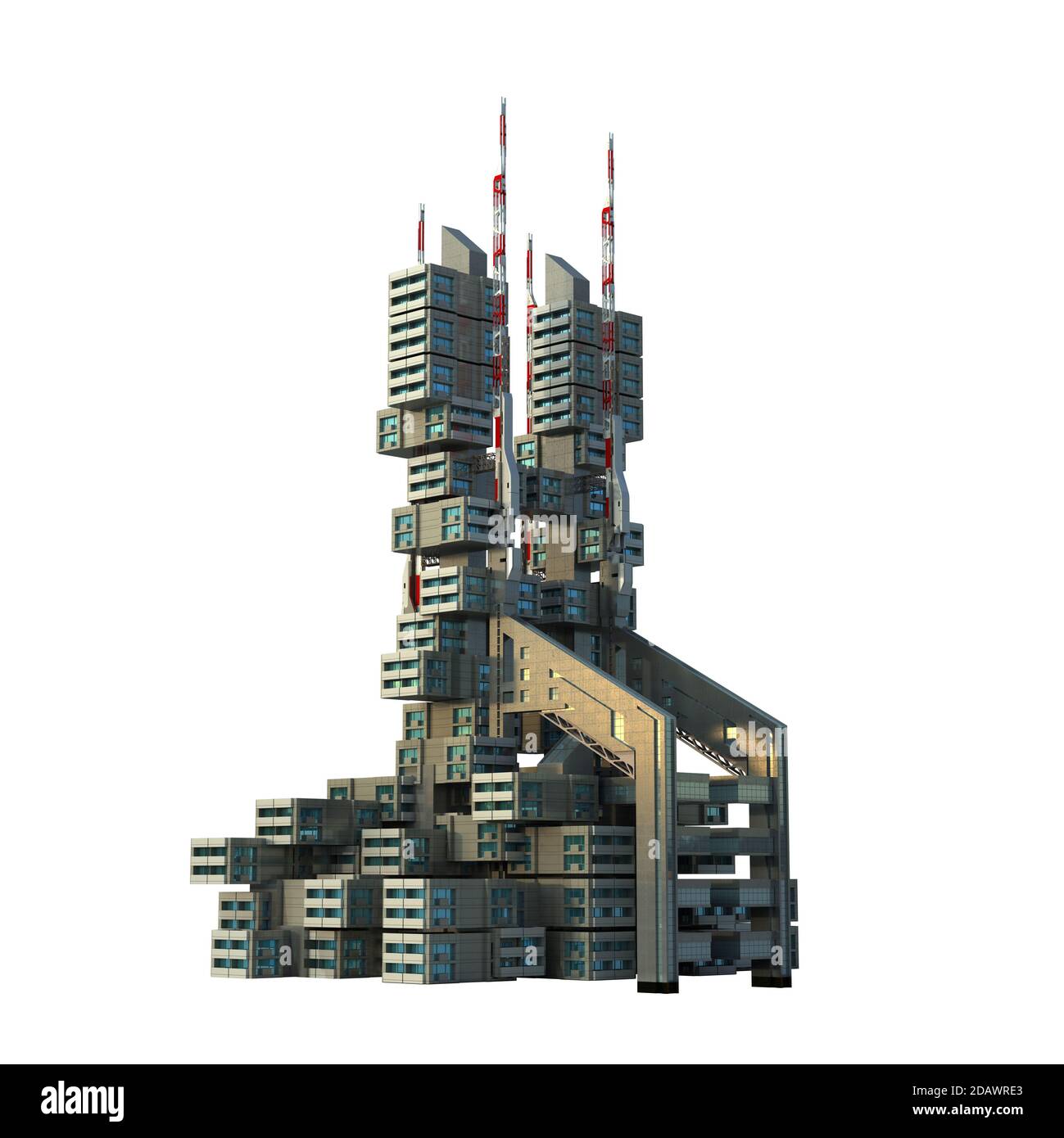3D rendering of a futuristic apartment building in a modular ...