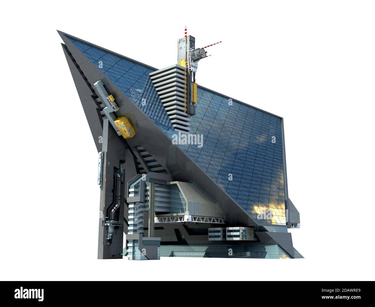 3D Illustration of a triangular shaped futuristic building with ...