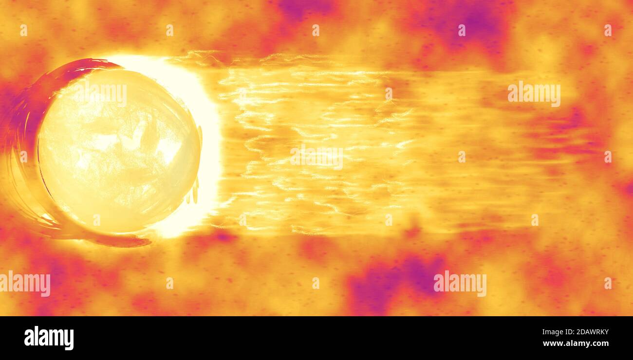 3d rendering illustration of a yellow abstract fireball moving in high ...