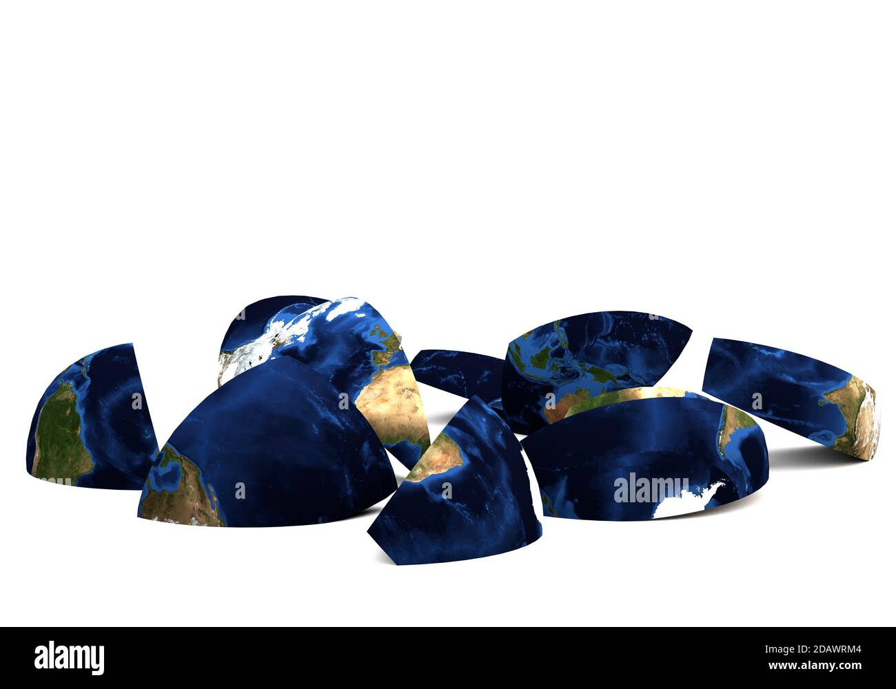 3d rendering illustration of the fragmented planet earth isolated on a ...