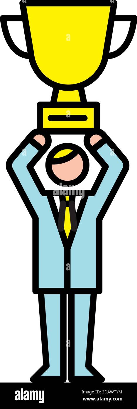 business man lifting trophy cup avatar character vector illustration ...