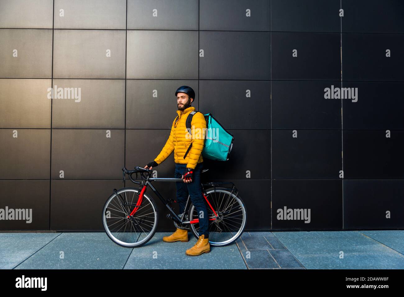 Food delivery service, rider delivering food to clints with bicycle ...