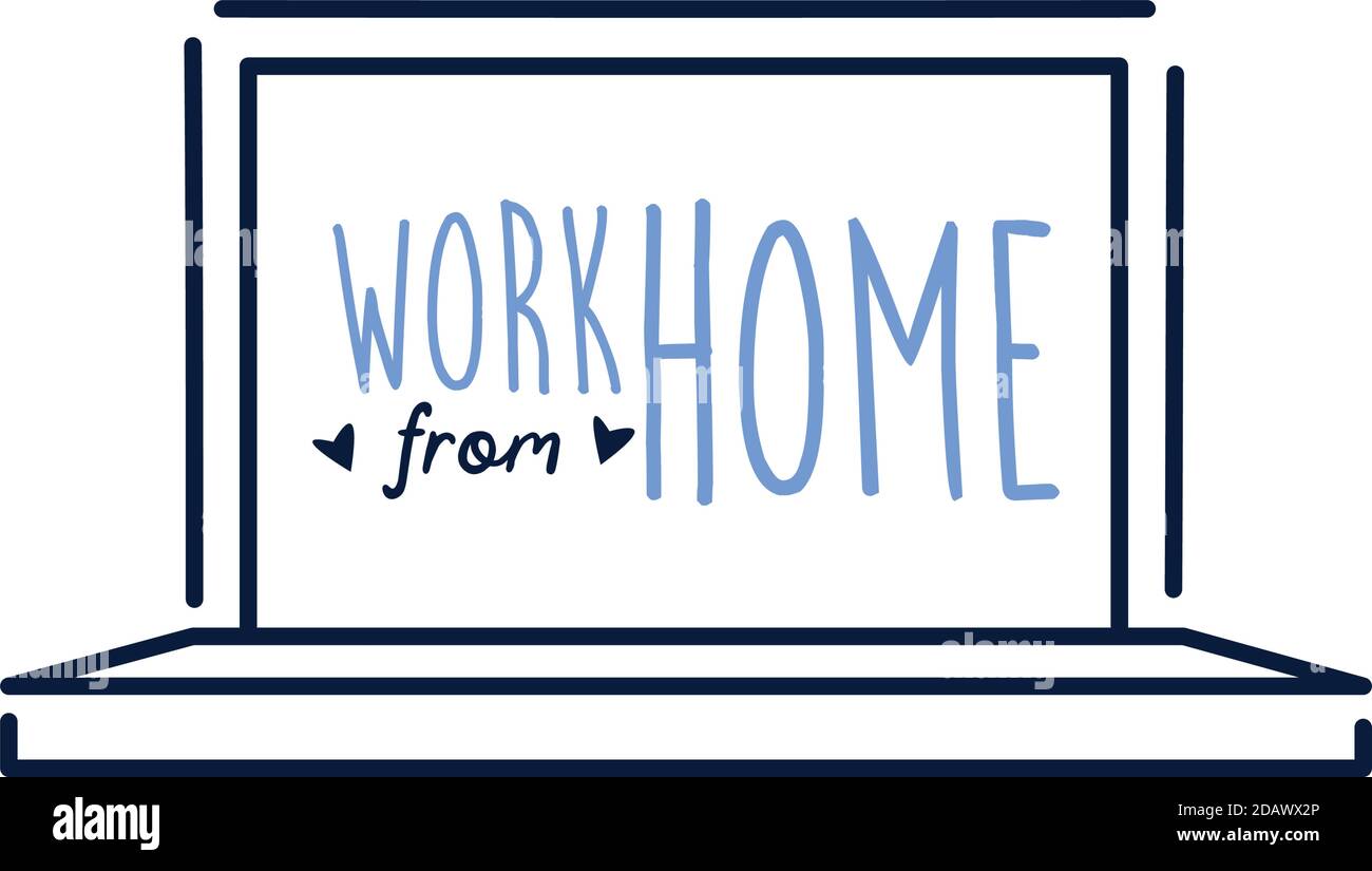 work from home lettering campaign in laptop flat style vector ...