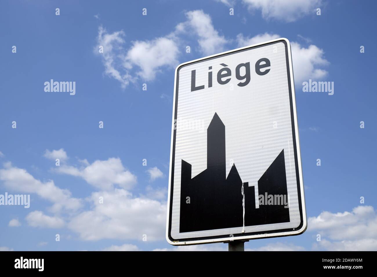 Illustration shows the name of the Liege (Luik) municipality on a road ...