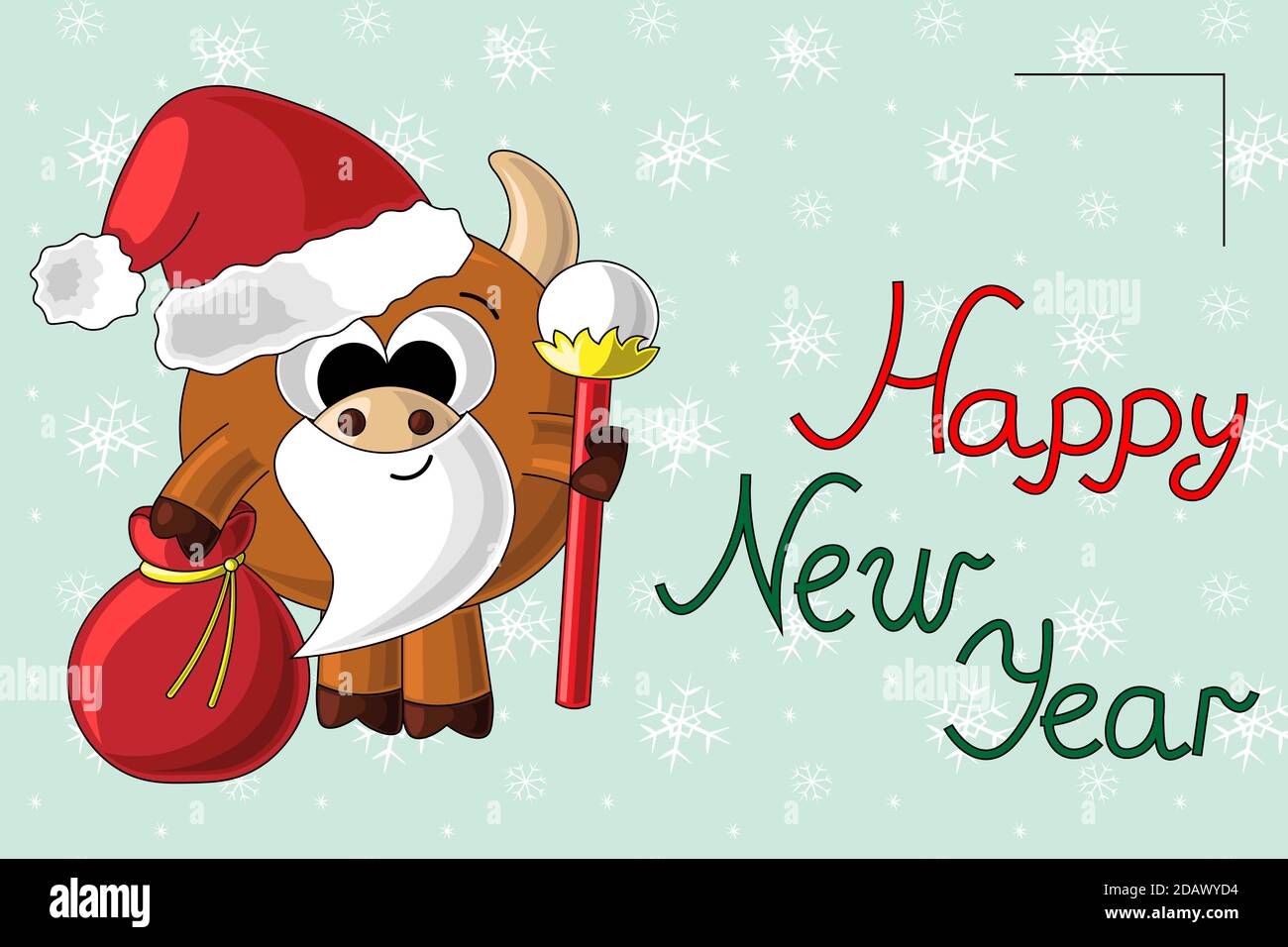 Christmas card with cute cartoon bull Santa Stock Vector Image & Art ...