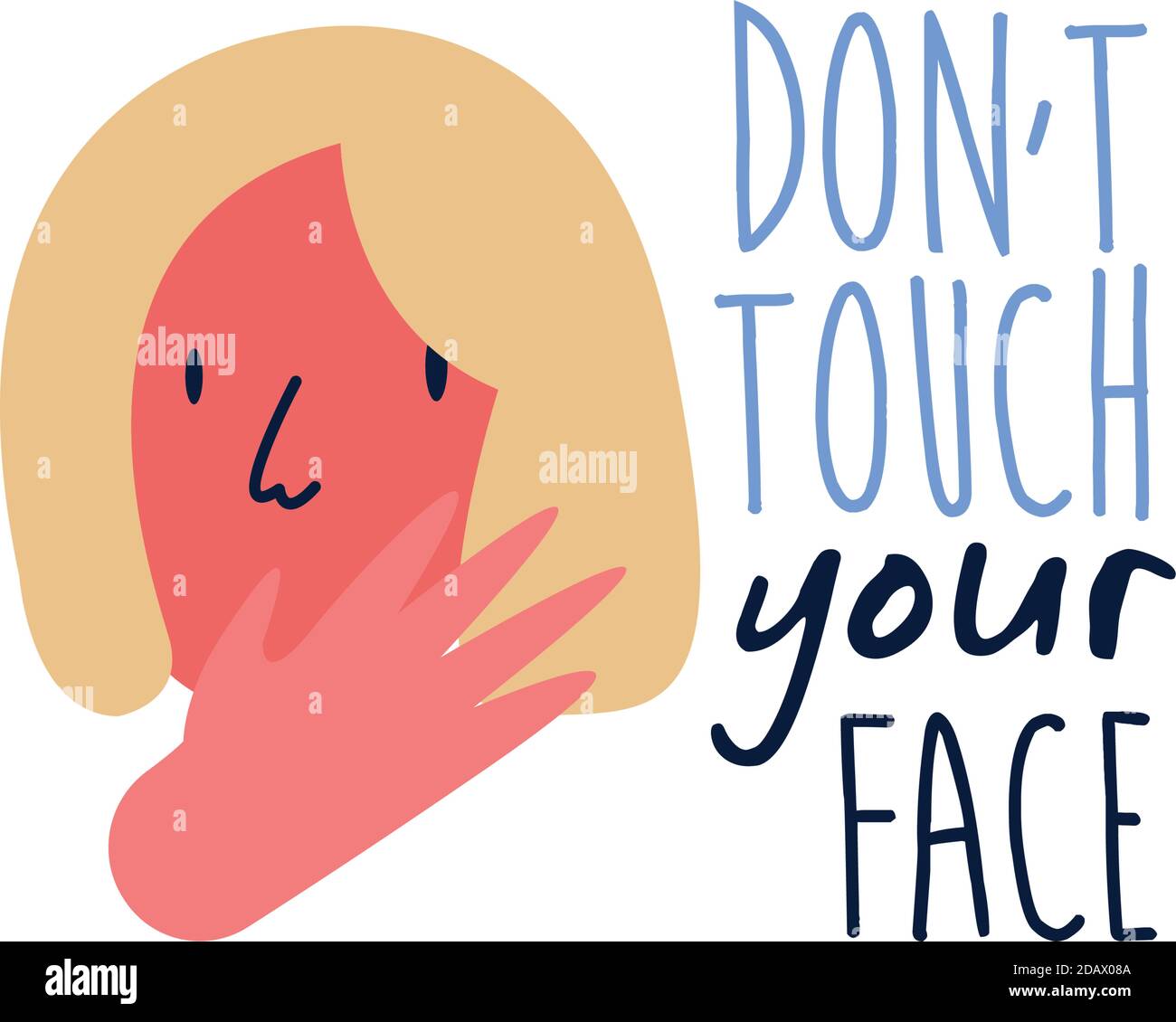 dont touch your face lettering campaign with woman flat style vector ...