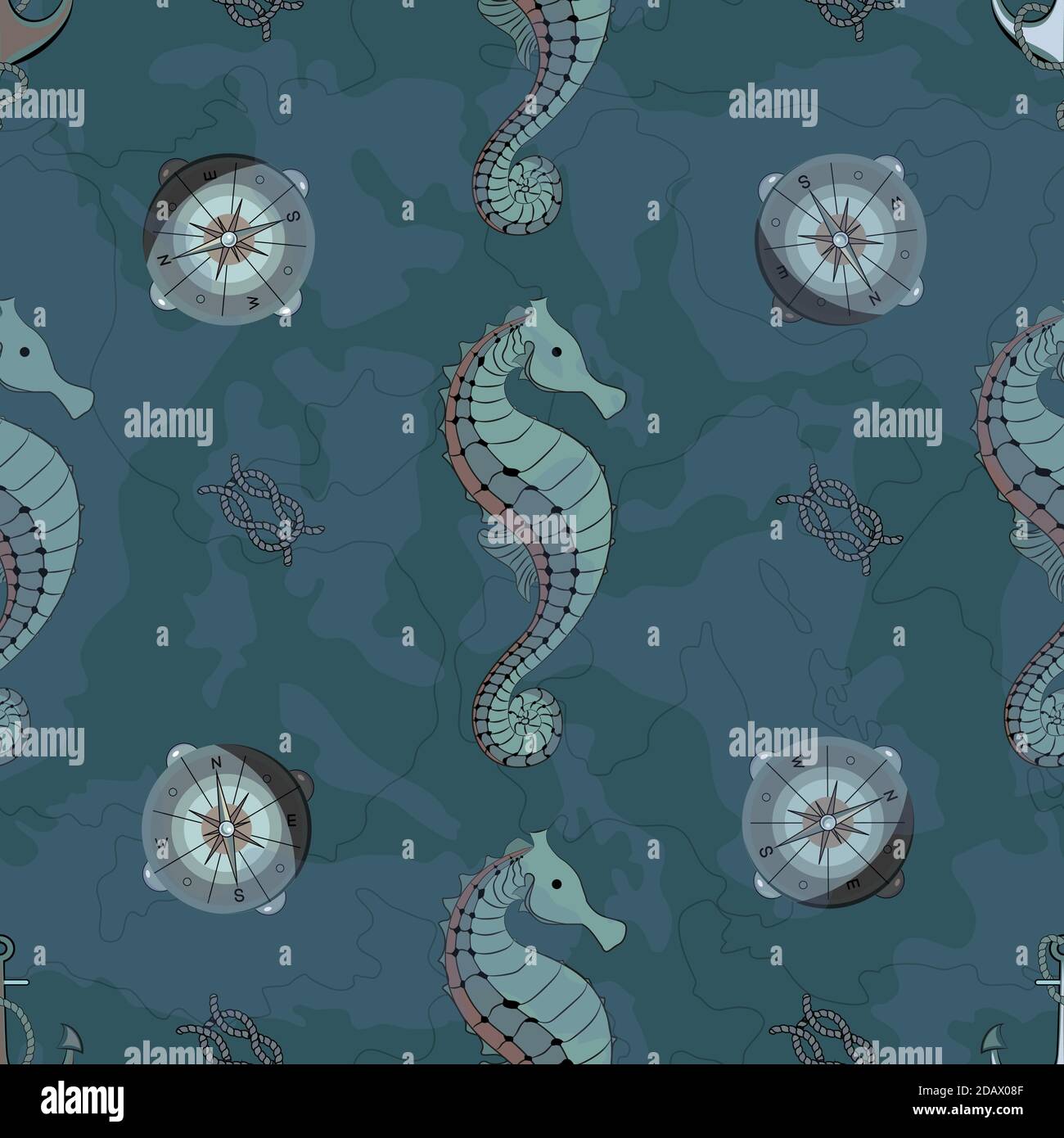 Pattern for boys. Marine theme. Seamless pattern with seahorse and ...