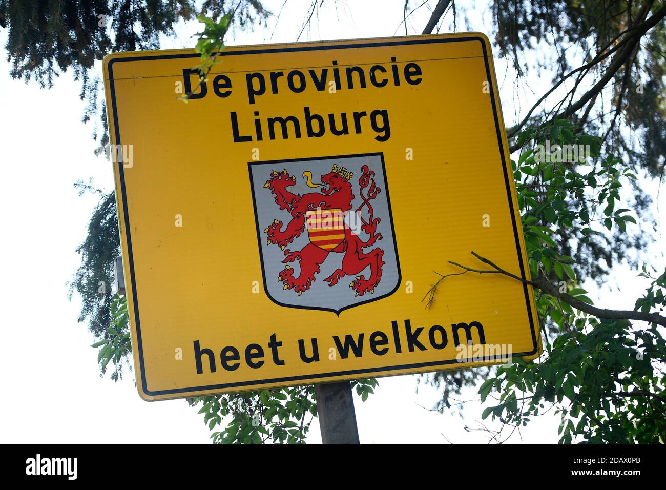 Illustration shows the name of the Limburg province on a road sign ...