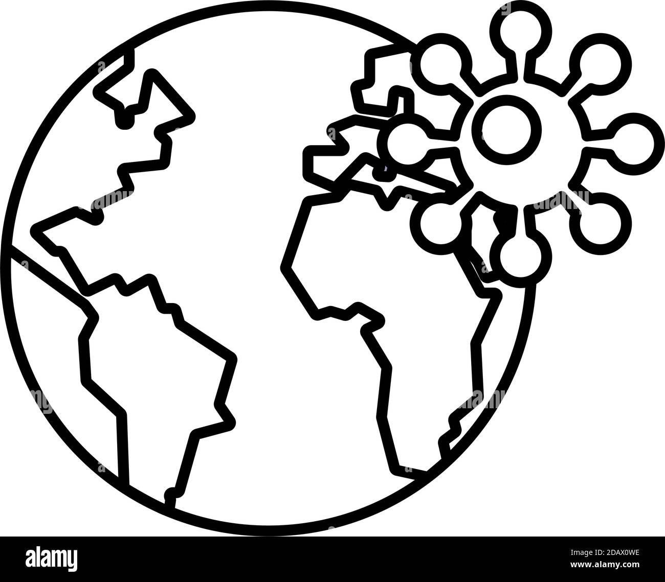 covid19 virus particle with earth planet line style vector illustration ...