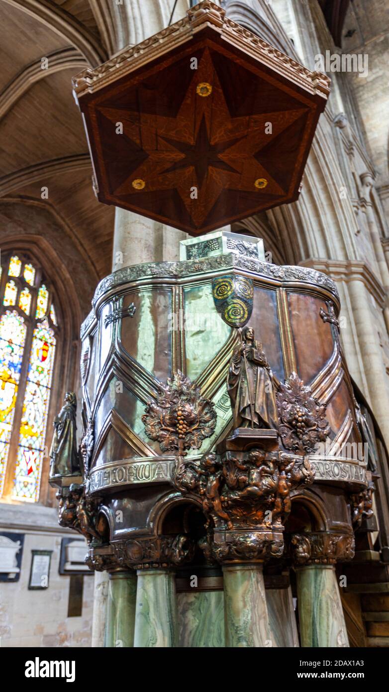 The Art Nouveau pulpit in bronze on marble columns, Ripon Cathedral ...
