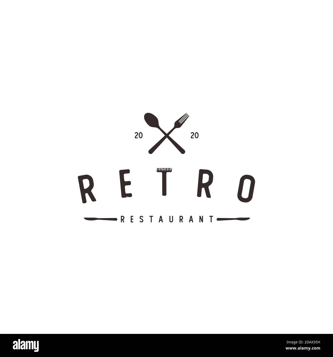 Crossed Spoon Fork Vintage Retro Restaurant logo design Stock Vector ...