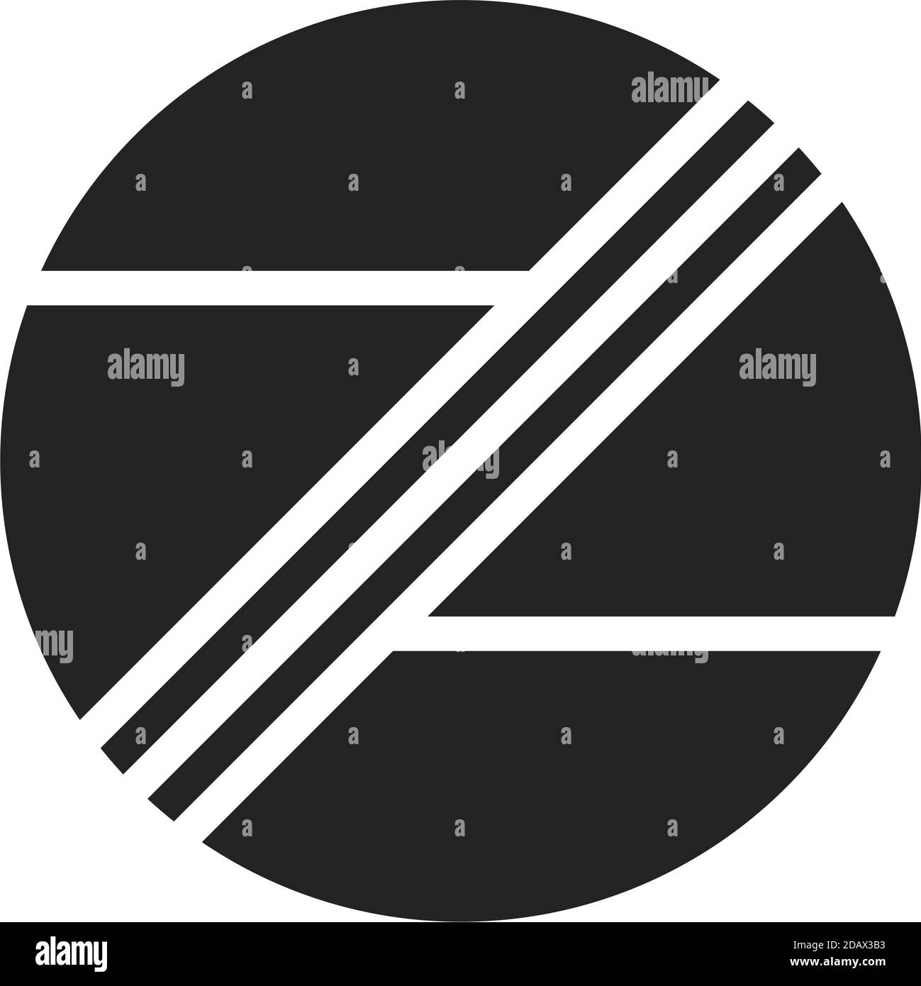 Abstract white horizontal and diagonal lines in a black circle. Minimal ...