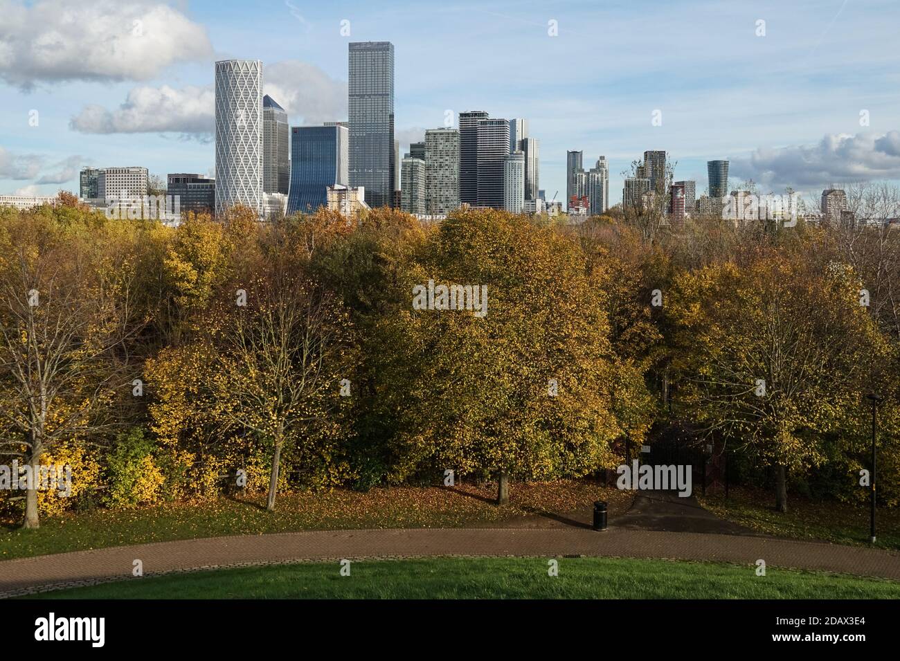 View of Canary Wharf from Stave Hill in London, England, United Kingdom ...
