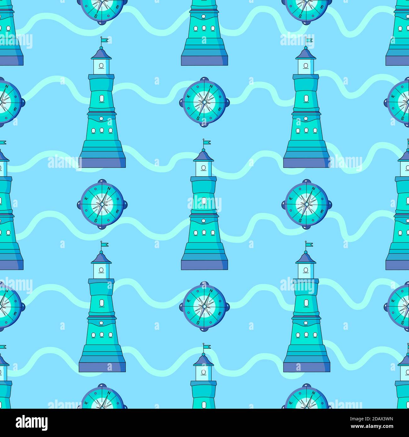 Pattern for boys. Marine theme. Seamless pattern with lighthouse and ...