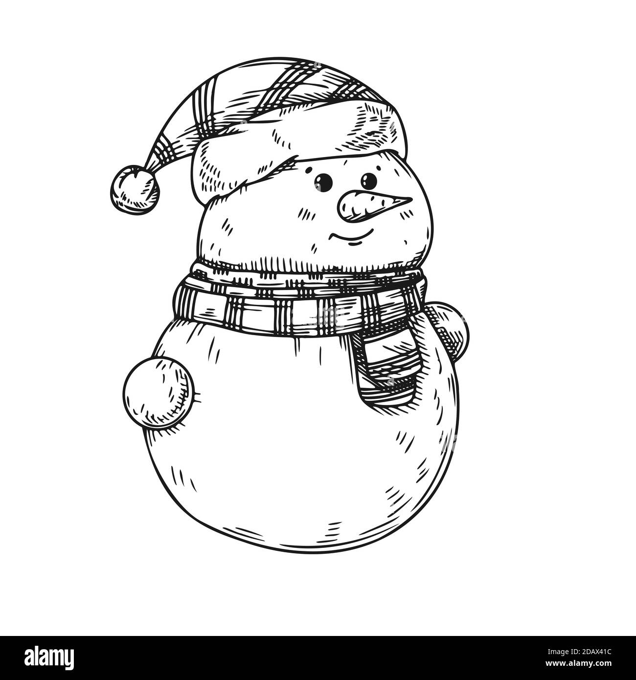 Snowman isolated on white background. Sketch, hand drawn illustration ...