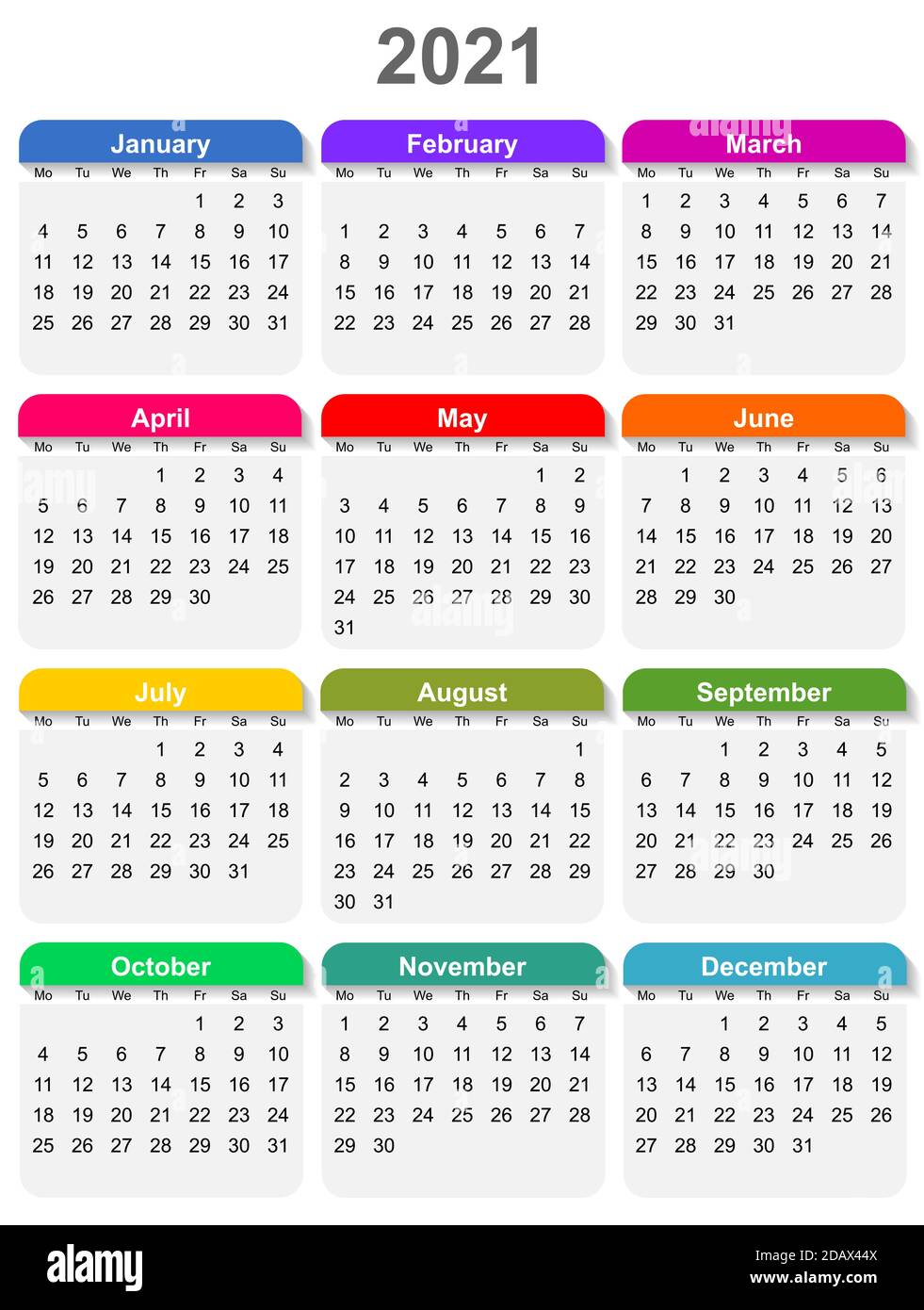 Simple editable vector calendar for year 2021 Stock Vector Image & Art ...