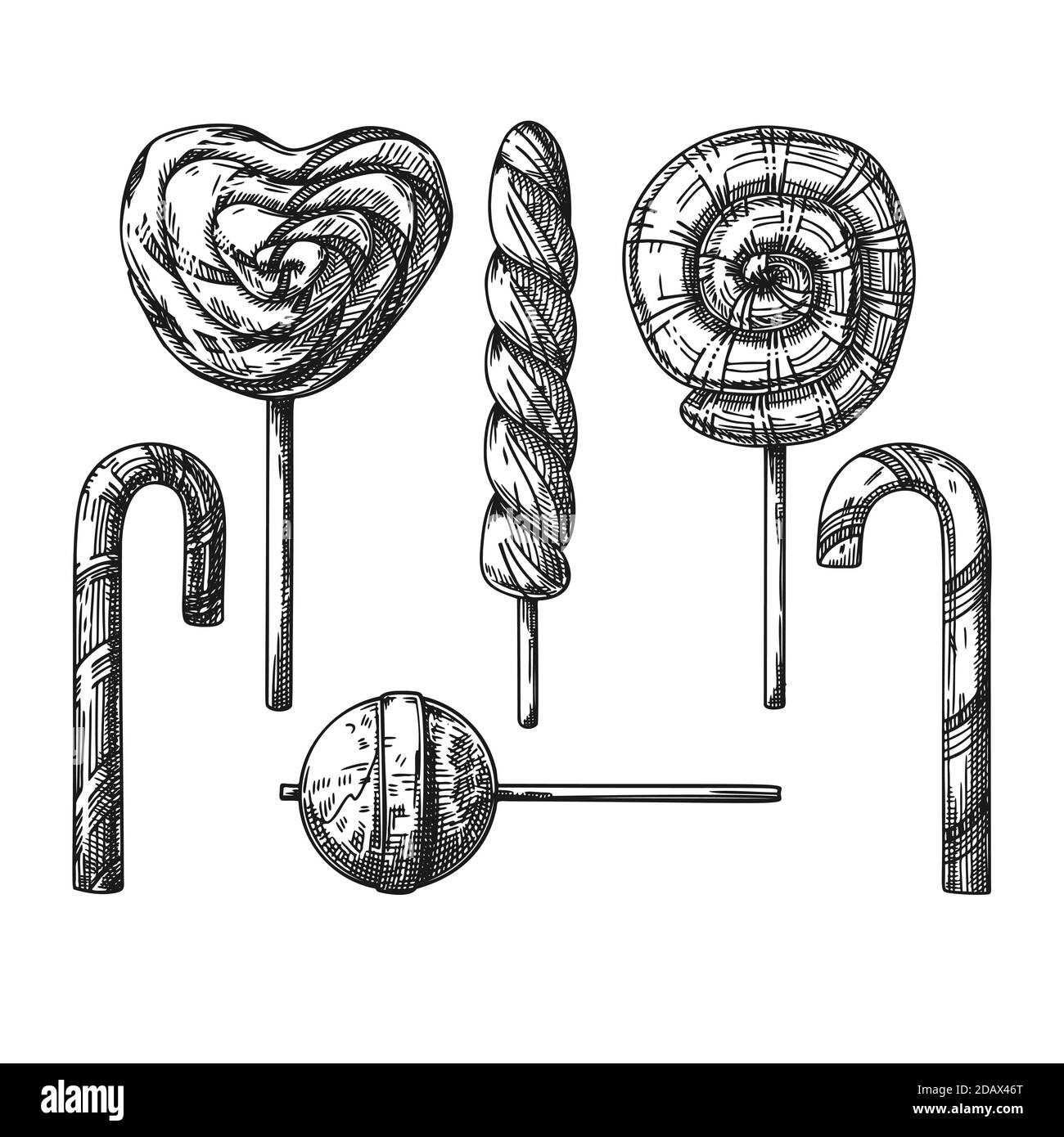 Set of different candies on a stick isolated on a white background ...