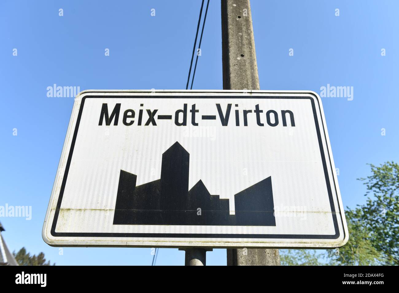 Illustration shows the name of the Meix Devant Virton municipality on a ...