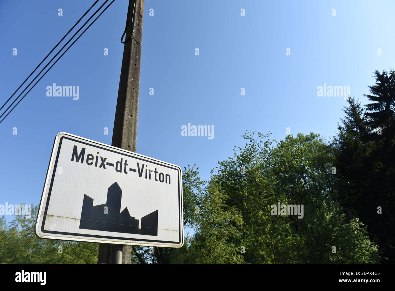 Illustration shows the name of the Meix Devant Virton municipality on a ...
