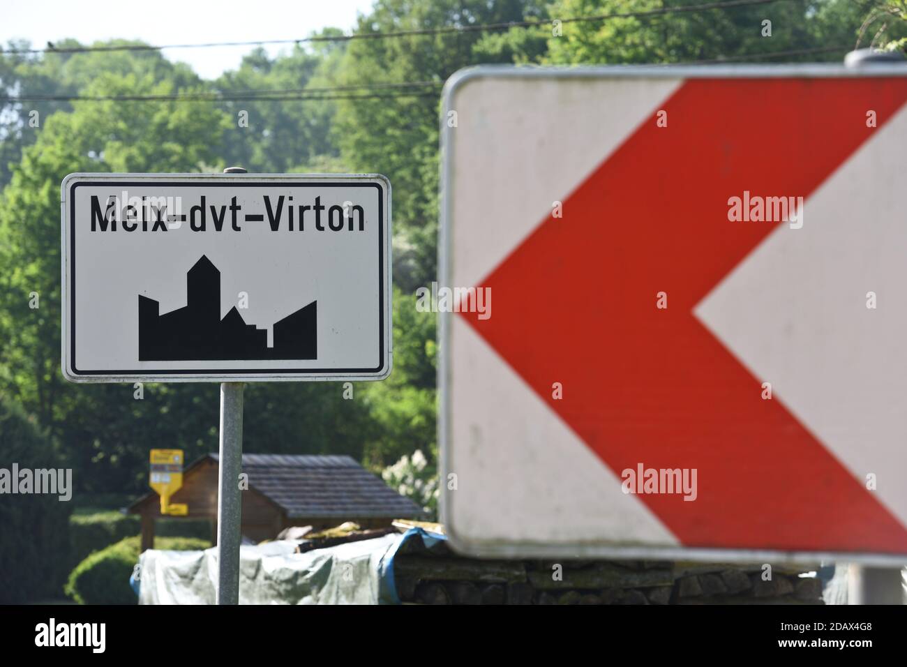 Illustration shows the name of the Meix Devant Virton municipality on a ...
