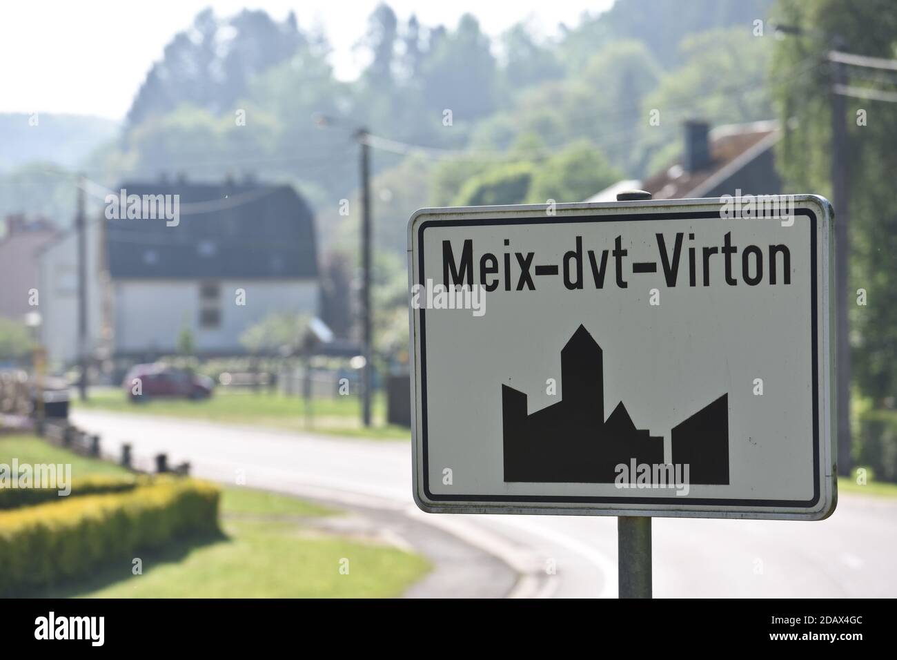 Illustration shows the name of the Meix Devant Virton municipality on a ...